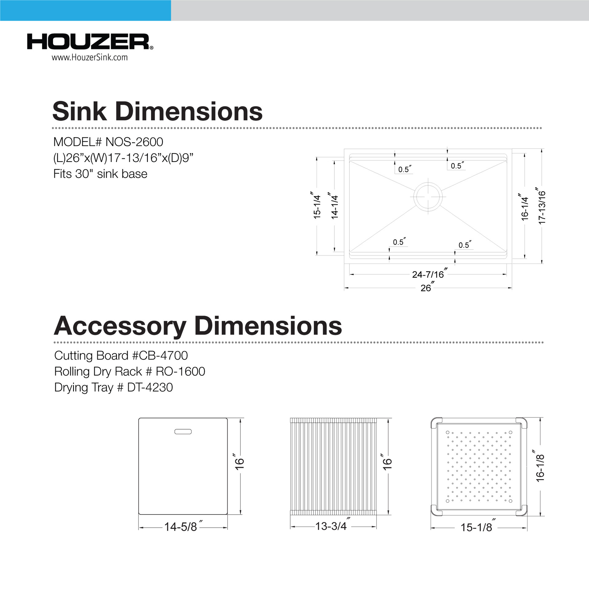 Houzer 26" Novus 18 Gauge Stainless Steel Undermount Dual Platform ...