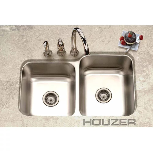 Houzer Elite 32" Stainless Steel Undermount 60/40 Double Small Left ...