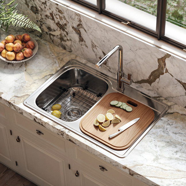 Houzer Glowtone 33" Stainless Steel Drop-in Topmount 1-hole 60/40 ...