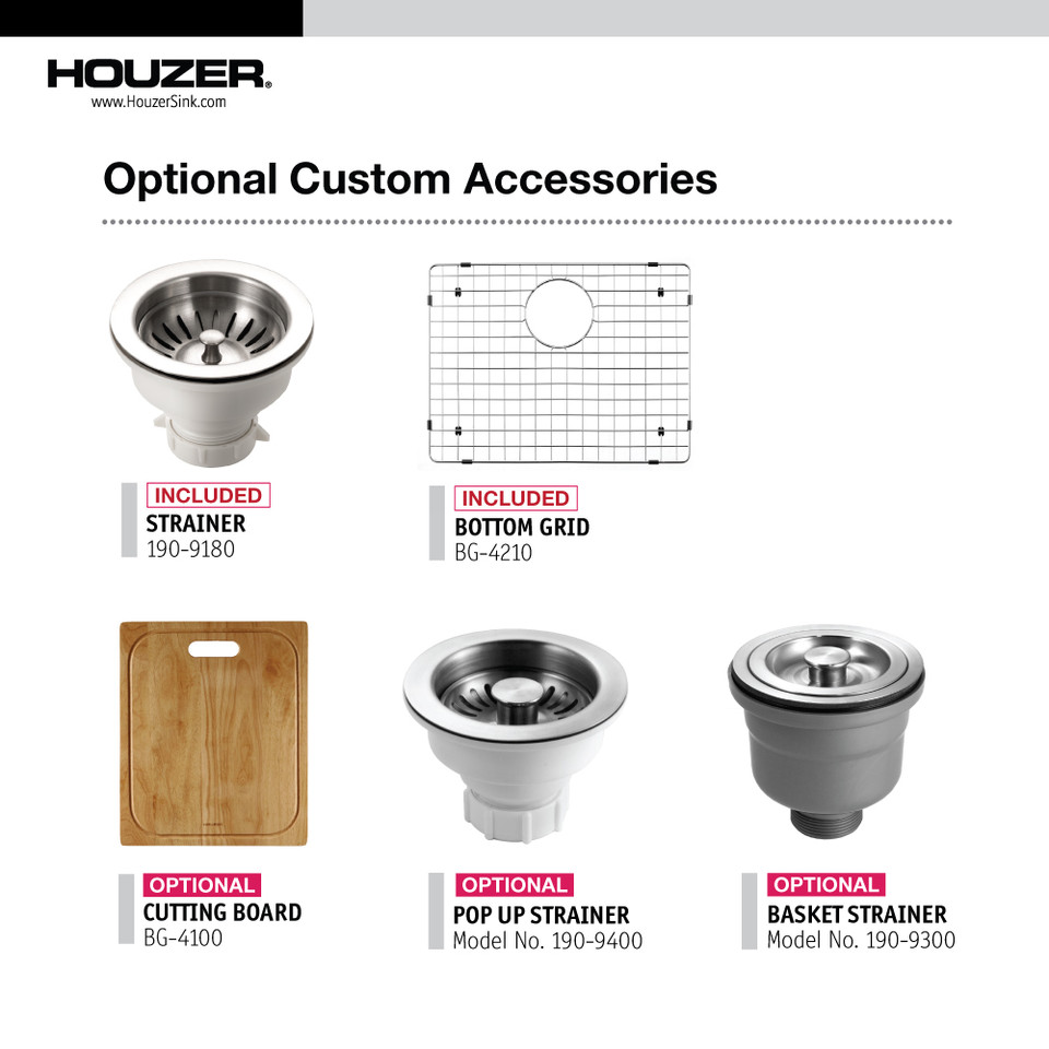 Houzer Contempo 23" Undermount Single Bowl Stainless Steel Kitchen Sink ...