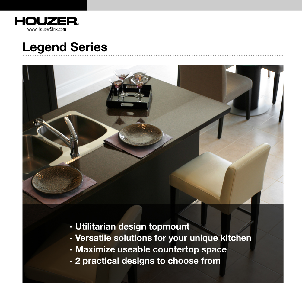 Houzer Legend 32" Stainless Steel Drop-in Topmount 4-hole 50/50 Double ...