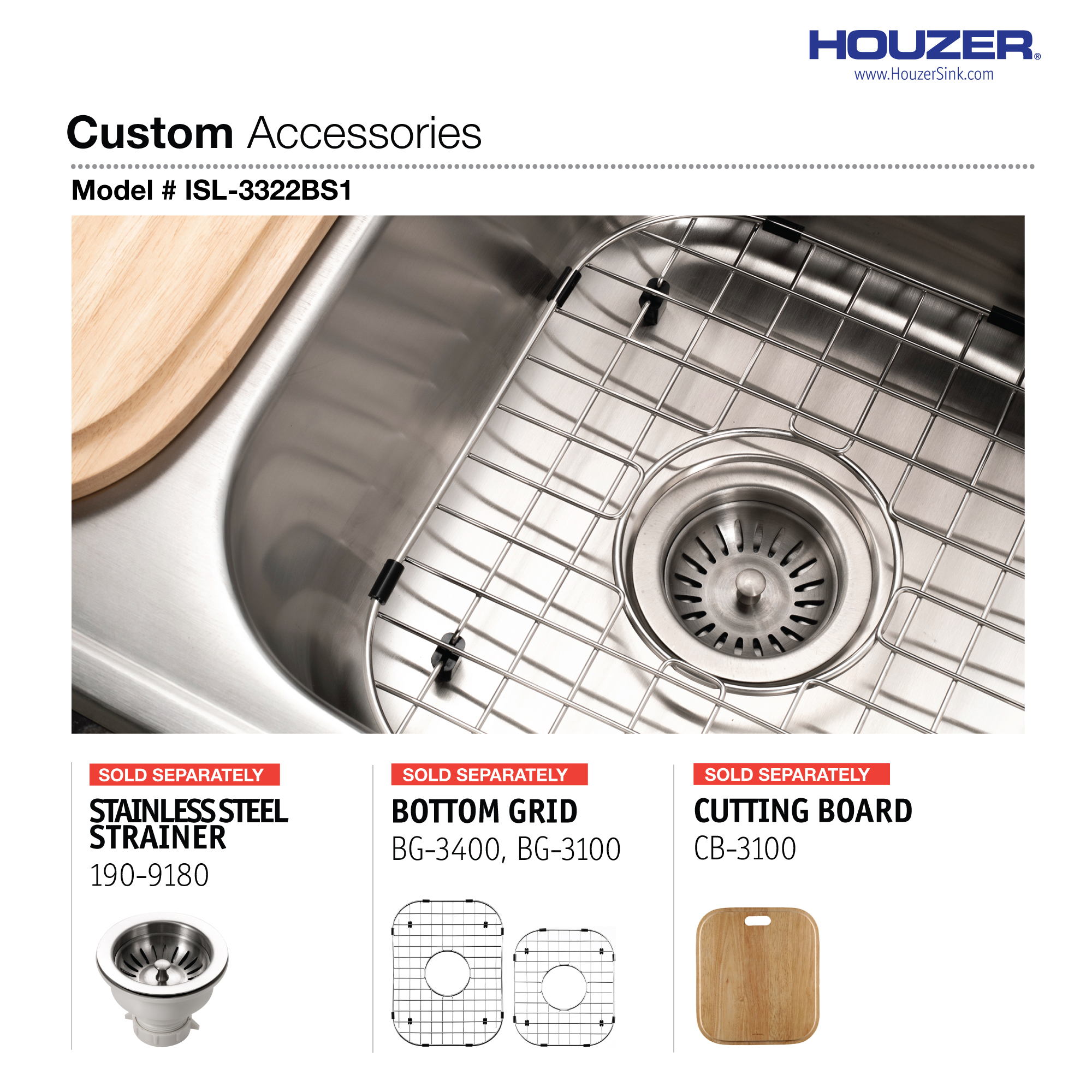 Houzer Glowtone 33" Stainless Steel Drop-in Topmount 3-hole 60/40 ...