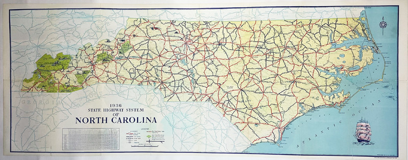 1936 Highway Map of North Carolina - Timmons Vintage Posters