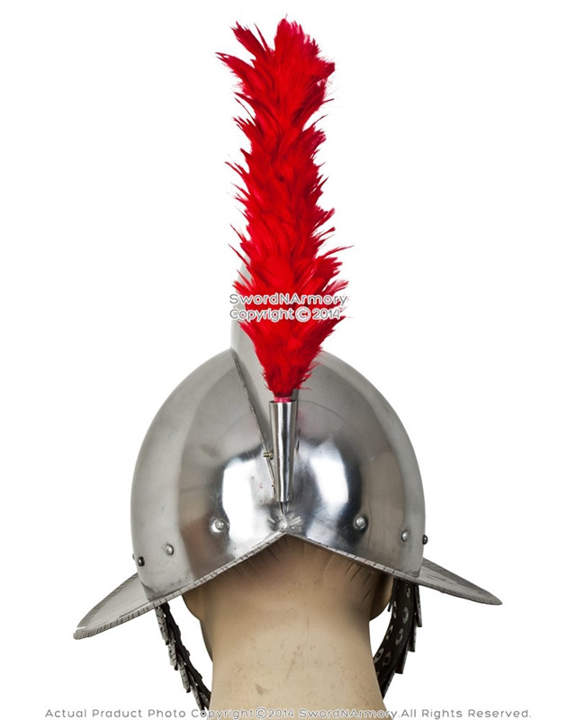 Spanish Comb Morion Helmet 20G Steel w/ Red Feather Plume Renaissance ...