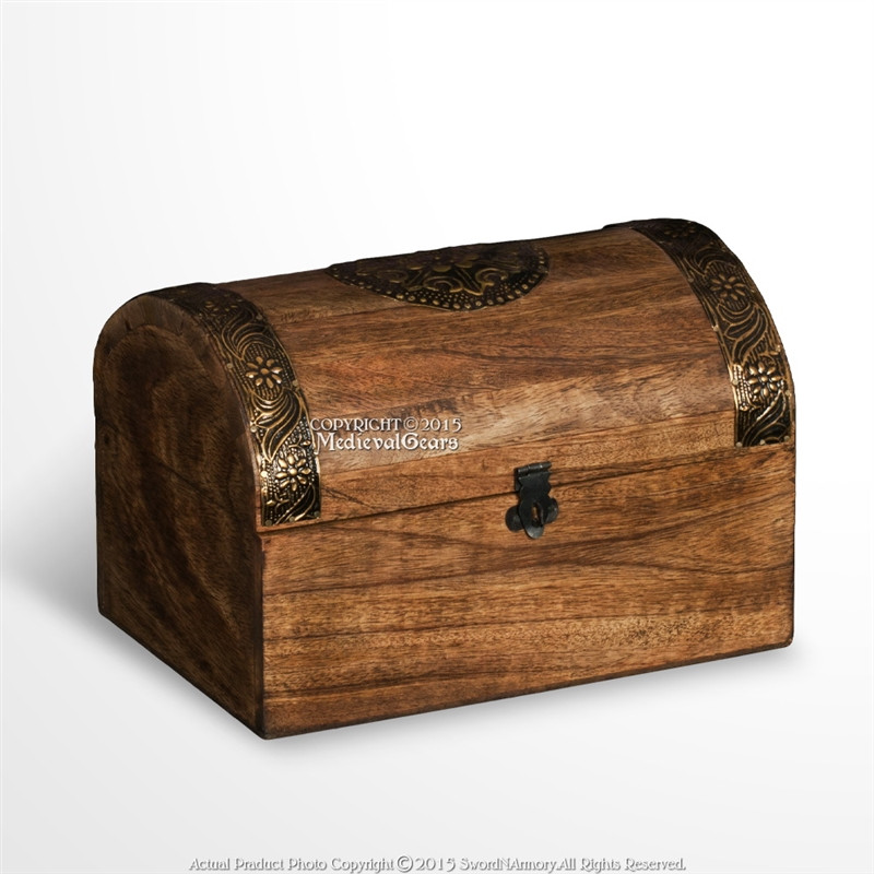 Medieval Style Wooden Treasure Chest Jewelry Trinket Box with Brass ...