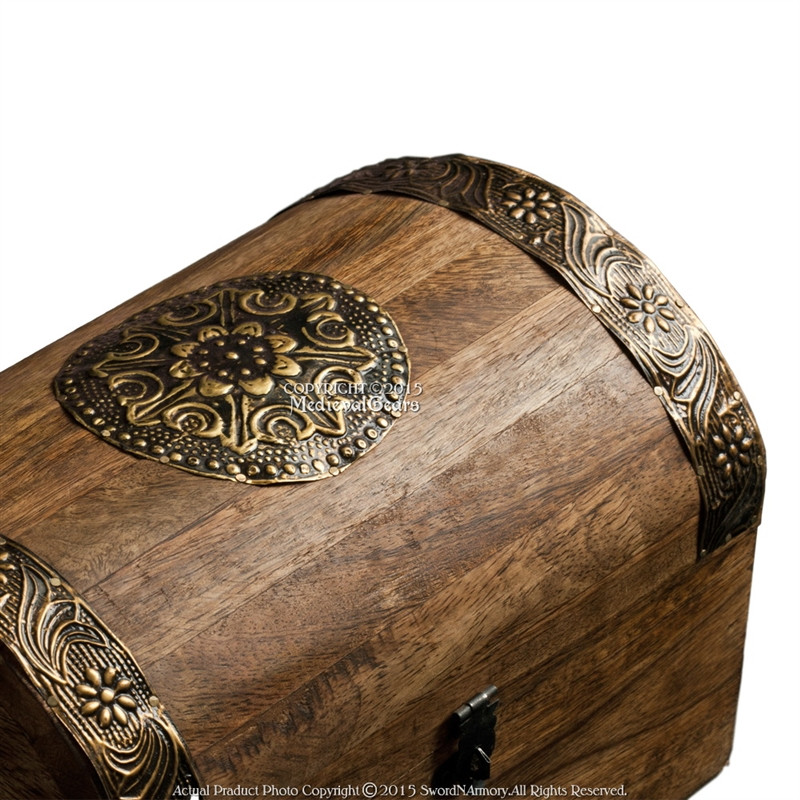 Medieval Style Wooden Treasure Chest Jewelry Trinket Box with Brass ...