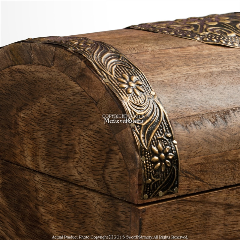 Medieval Style Wooden Treasure Chest Jewelry Trinket Box with Brass ...