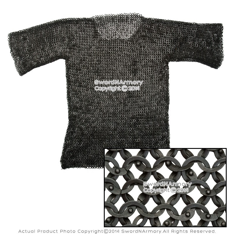 X Large Medieval Chainmail Shirt Round Riveted Flat Ring Half Sleeve ...