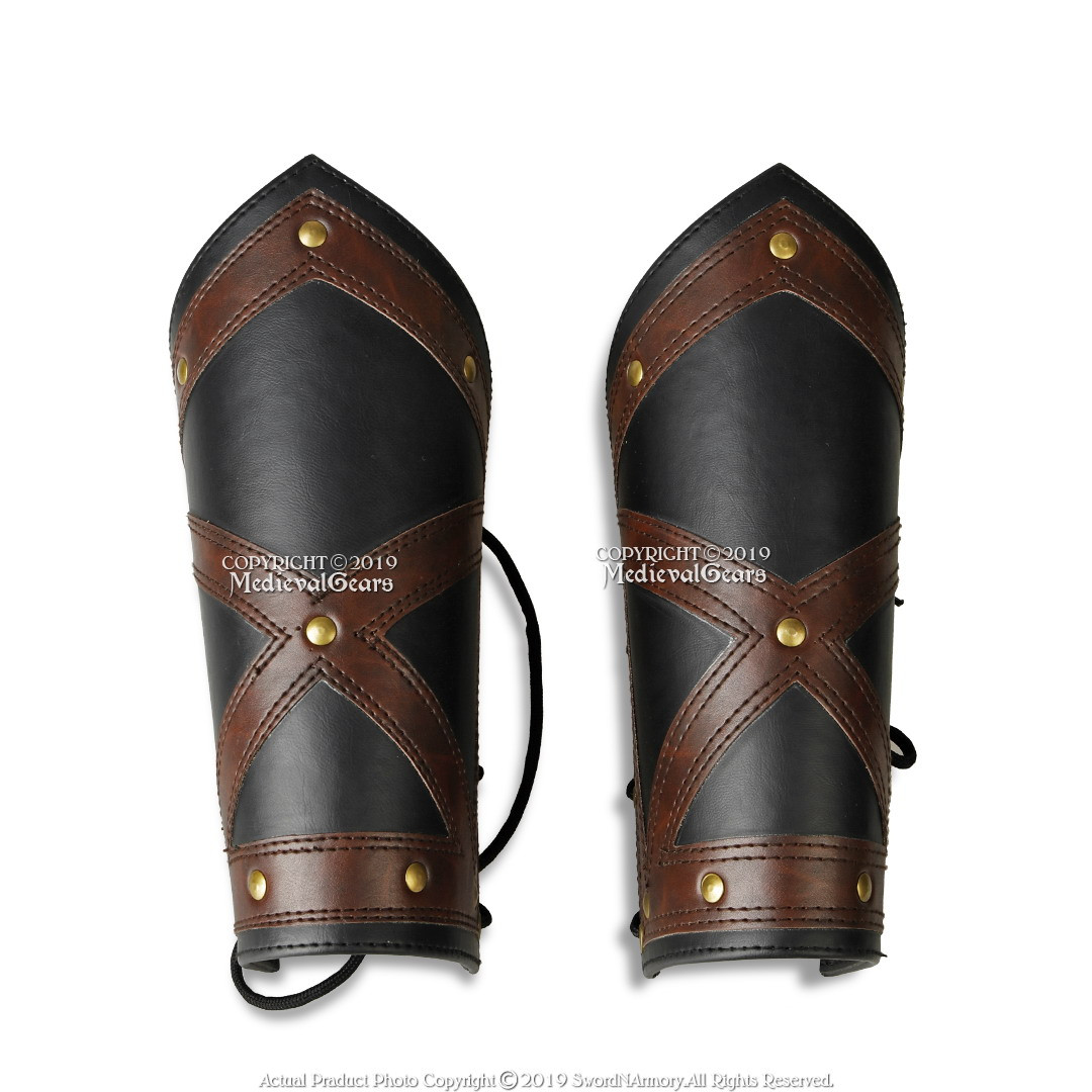 Set of 2 Medieval Leather Bracers /Archery Skirmisher Arm Guards Armour ...