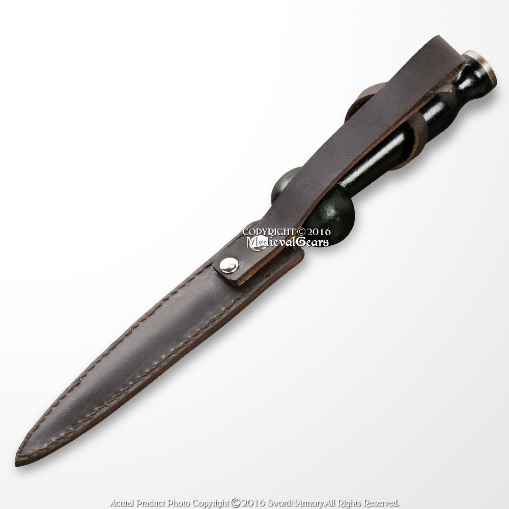 Handmade Damascus Bollocks Dagger Inlaid Silver Medieval Knife w ...