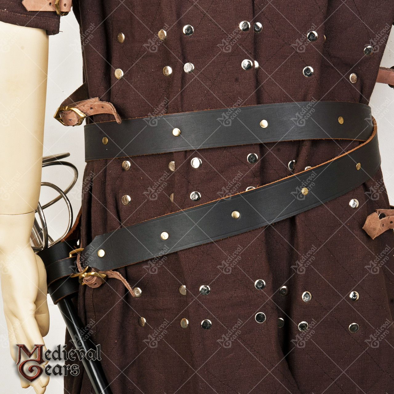 Double Wrap Brown Leather Sword Belt with Frog for Medieval Viking ...