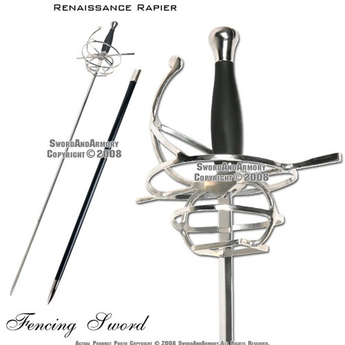 Renaissance Rapier Fencing Sword w/ Swept Hilt Guard