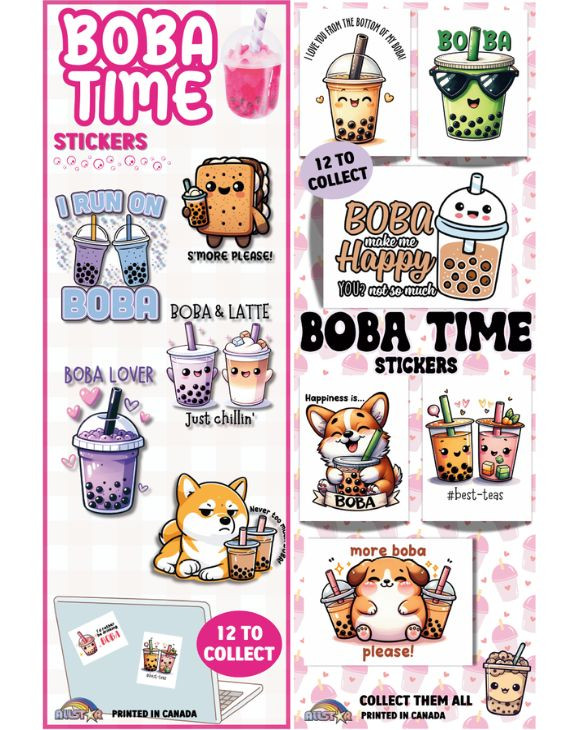 Boba Tea-Time Stickers | Gumballs.com