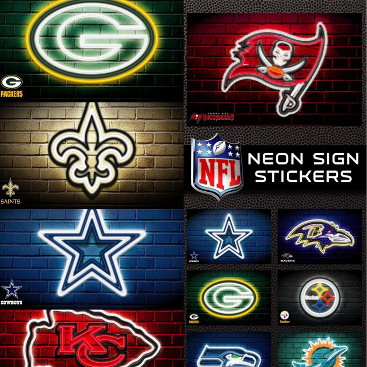 NFL Neon Logo Stickers | Gumballs.com