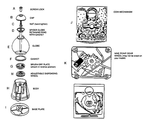 Junior Carousel Gumball Machine (12") Parts | Gumballs.com