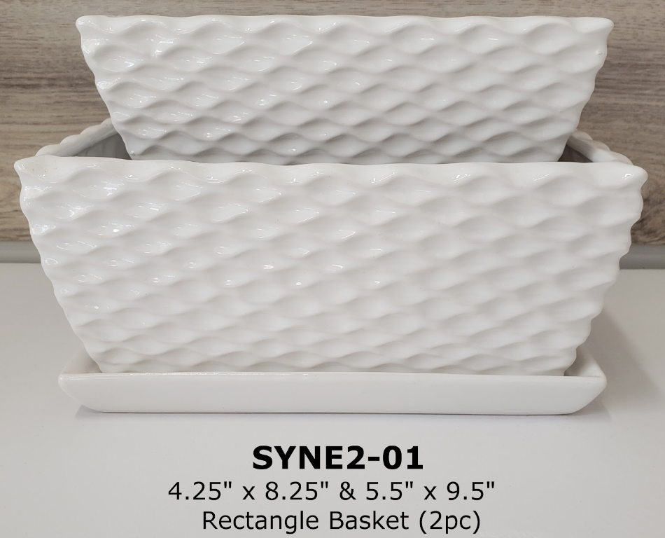 Ceramic Rectangle White Pot & Saucer - Urban Garden Center