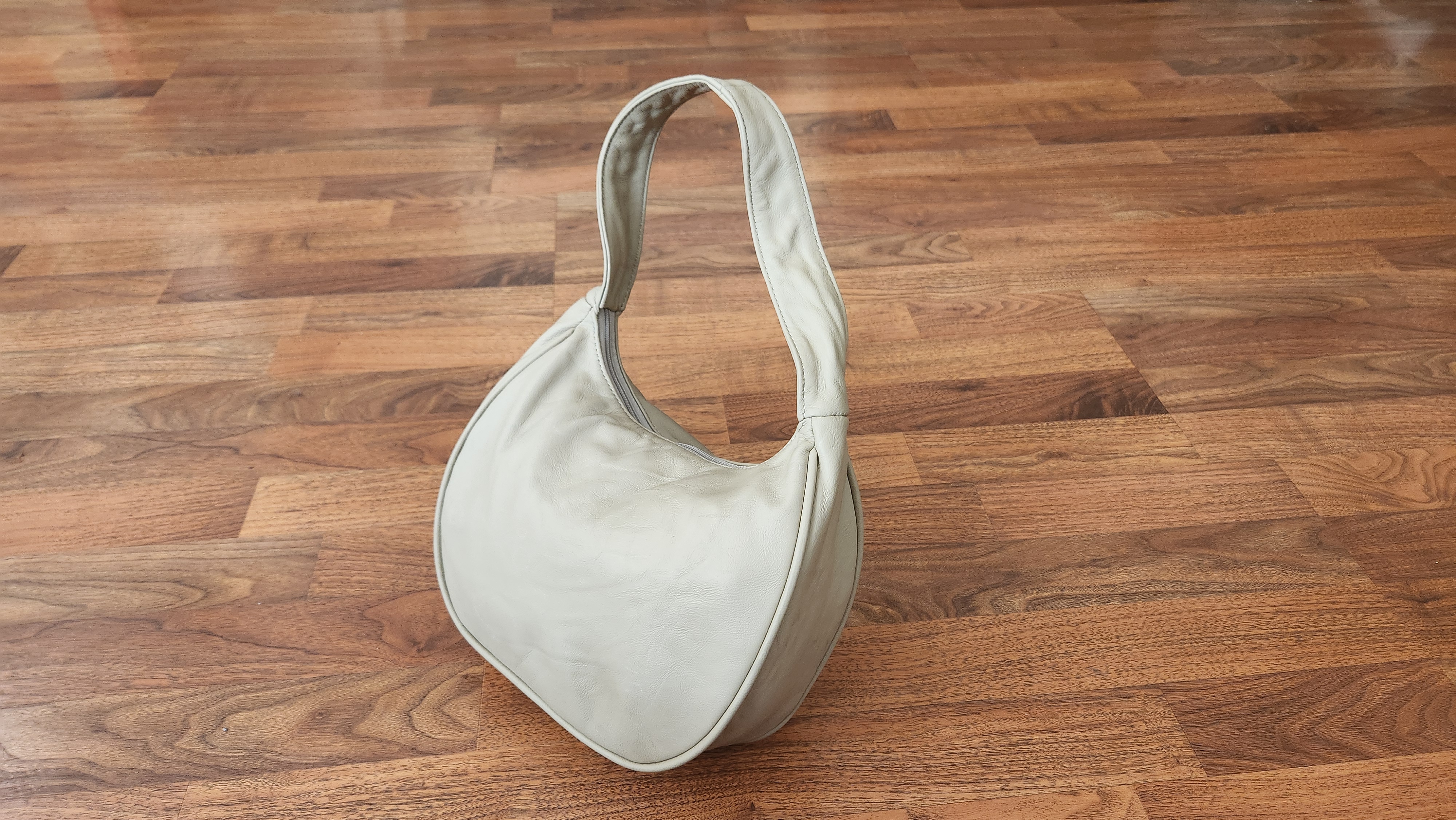 Beige Leather Bag Small Hobo Shoulder Handbag, Rae - Fgalaze Genuine ...
