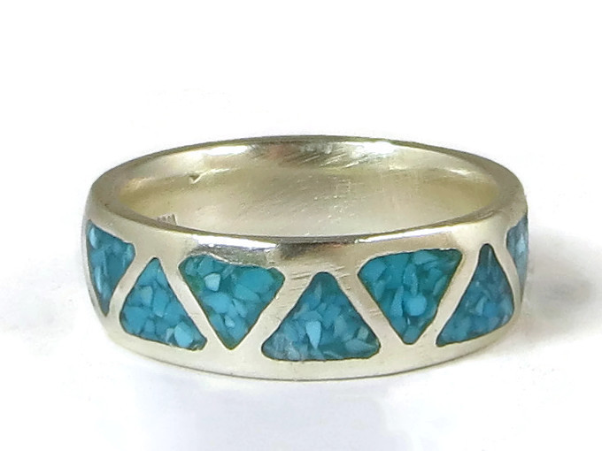 Turquoise Chip Inlay Band Ring Size 11