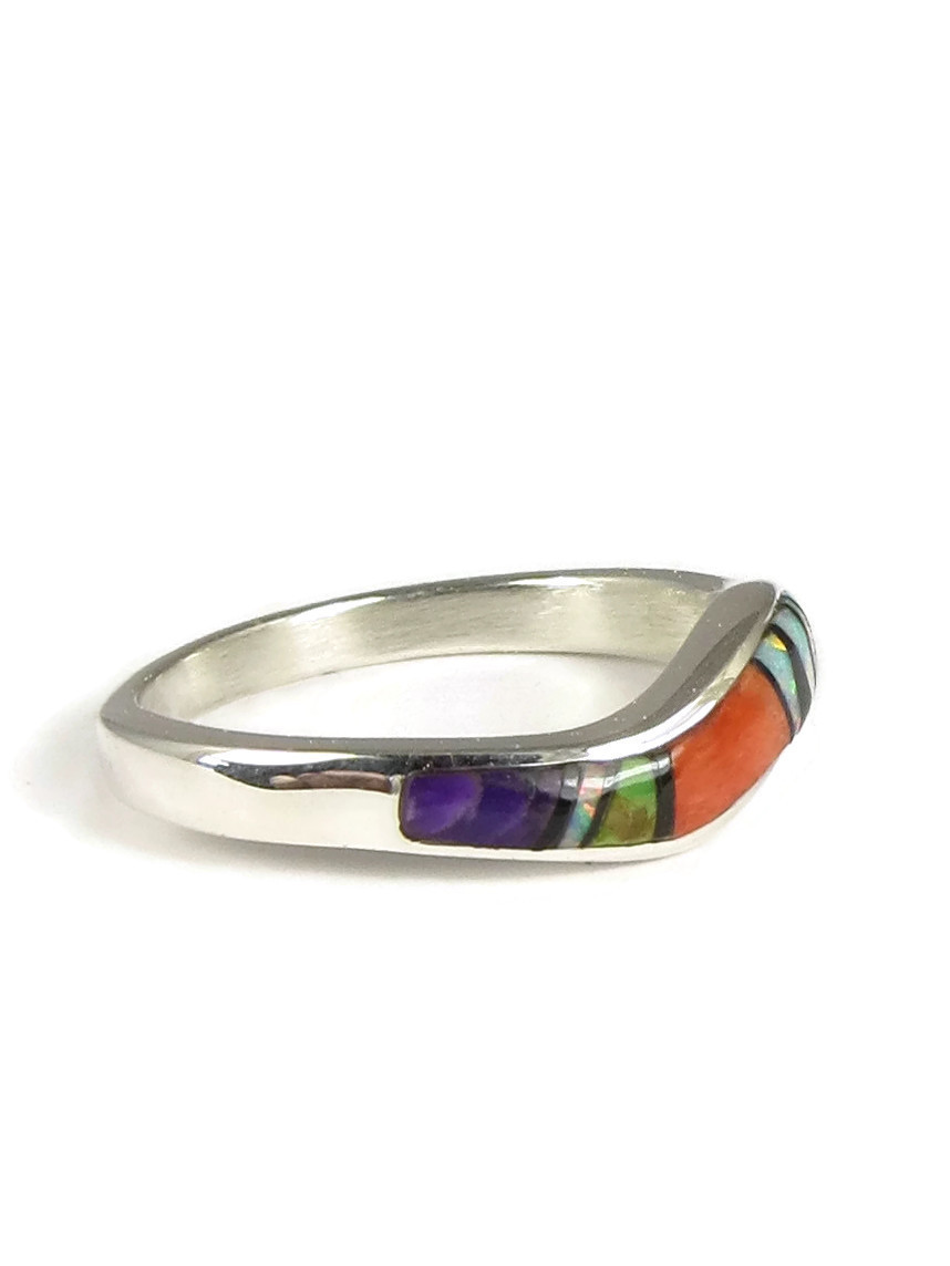 Multi Gemstone Inlay Wave Ring Size 7 - Southwest Silver Gallery