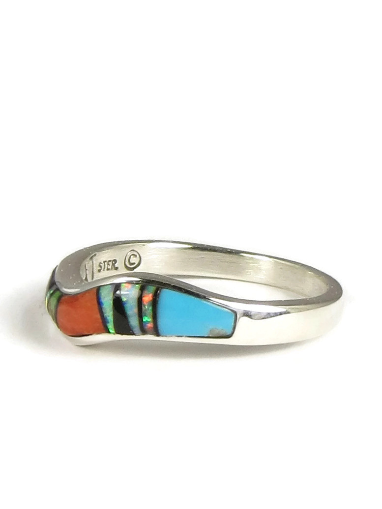 Multi Gemstone Inlay Wave Ring Size 7 - Southwest Silver Gallery