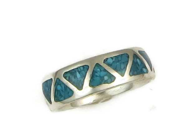 Turquoise Chip Inlay Ring Size 8 - Southwest Silver Gallery
