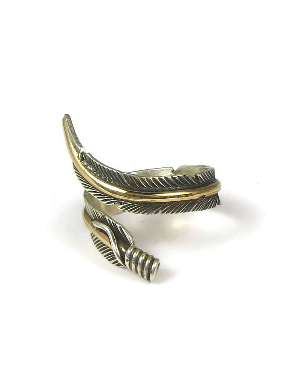 12k Gold & Sterling Silver Feather Wrap Ring Adjustable Size 9 by Lena ...