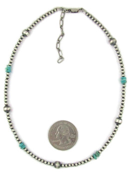 Turquoise Silver Bead Necklace (NK5466)