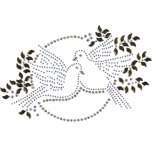 Dove Pair Love Birds with Gold Circle Frame and Leaves Iron On Design ...