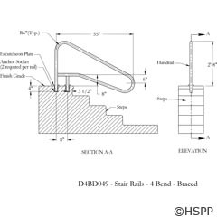 Stair Rail Inter-Fab 4 Bend Deck To Deck Mount .049" with Brace D4BD049