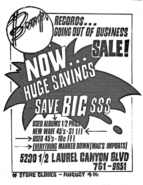 BOMP RECORDS GOING OUT OF BUSINESS STORE FLIER! COPY FROM THE BOMP ...