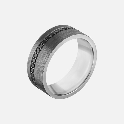 Black Diamond and Rhodium Wedding Band