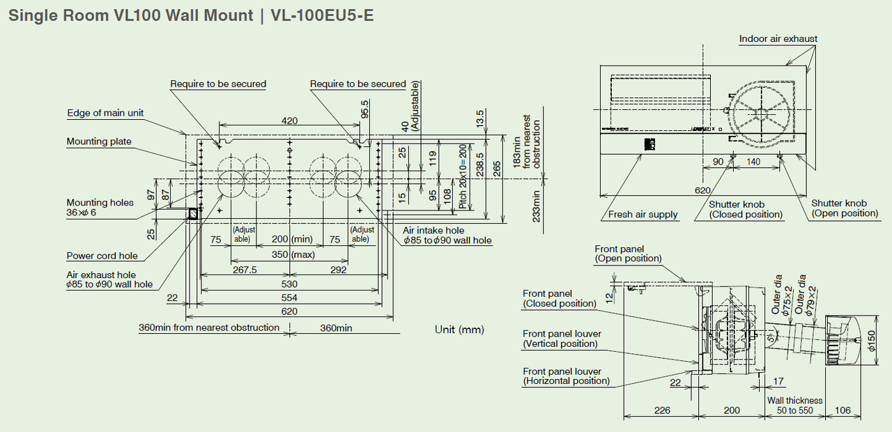 Mitsubishi Lossnay VL-100-W Single Room Ventilation System NZ ...