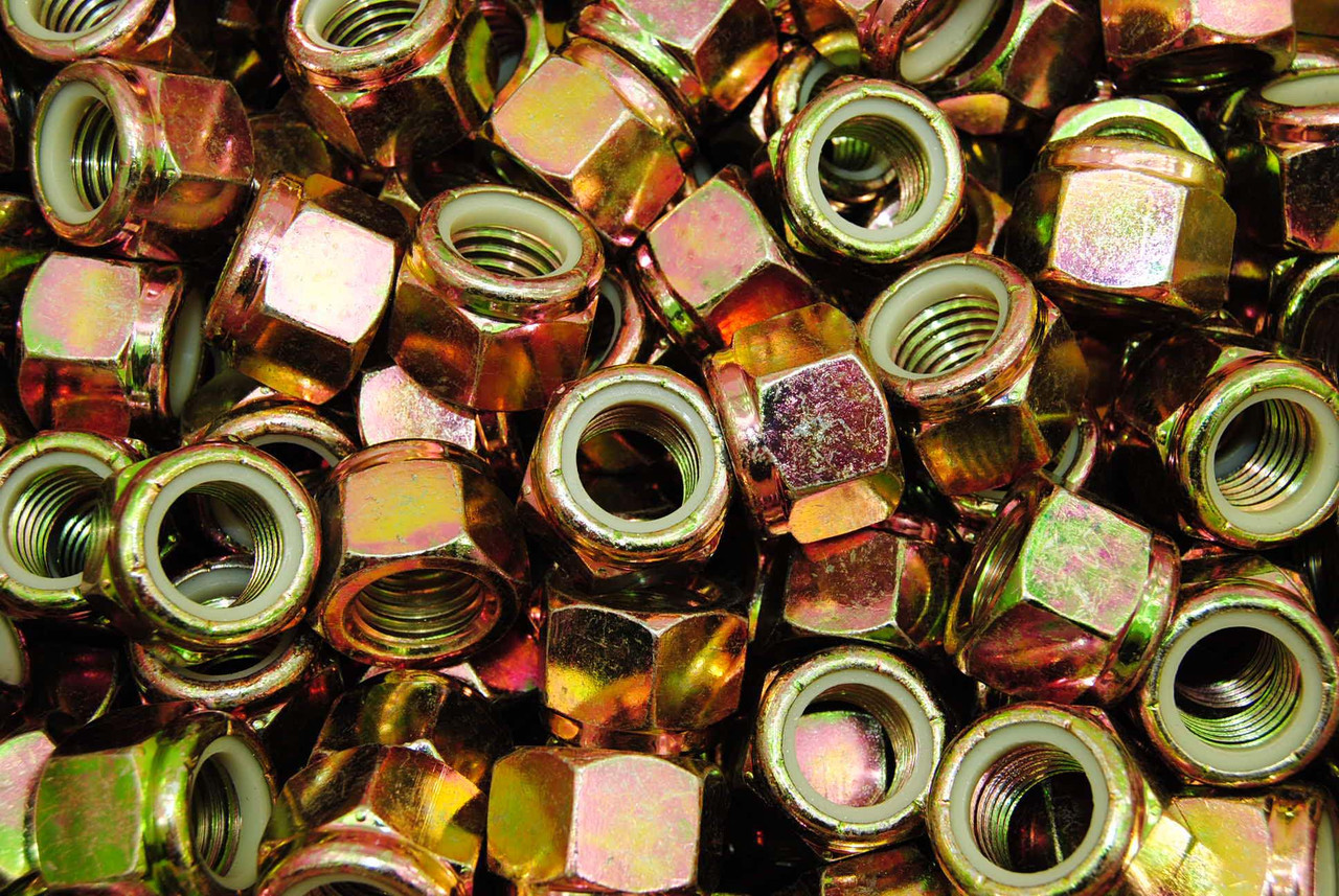 (10) Nyloc Grade 8/C 1" Hex Locking Nuts 1-8 Yellow Zinc Plated Nylock ...