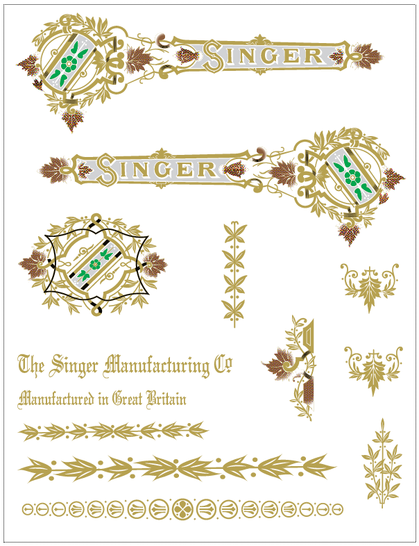 Singer 28/128 Decals for Restorations Victorian Design Multi-Color ...