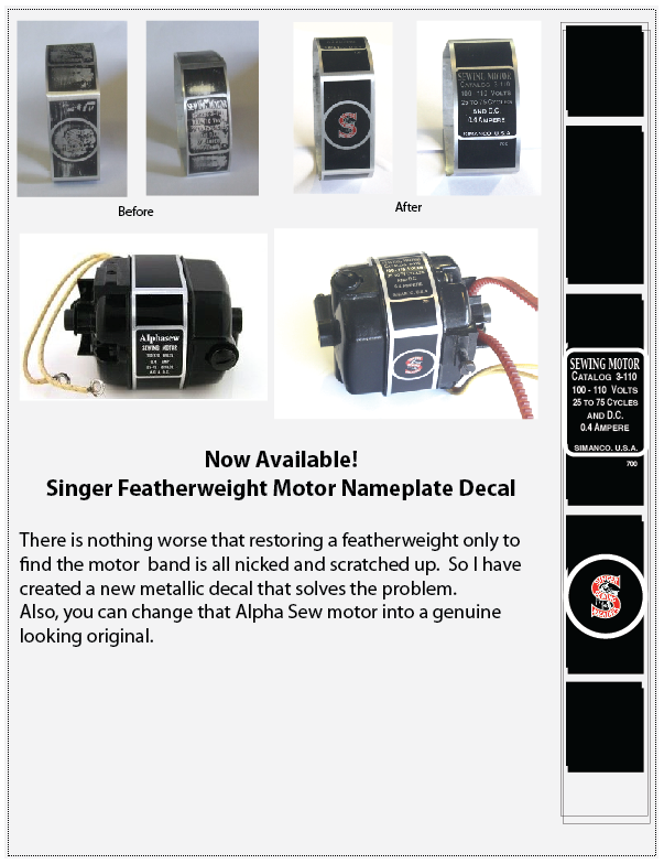 Singer 221 Featherweight Motor Nameplate Decal for Restorations ...