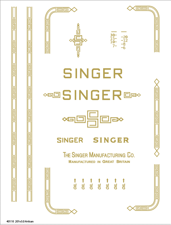 Singer 201 Sewing Machine Waterslide Restoration Decals - Keeler Sales