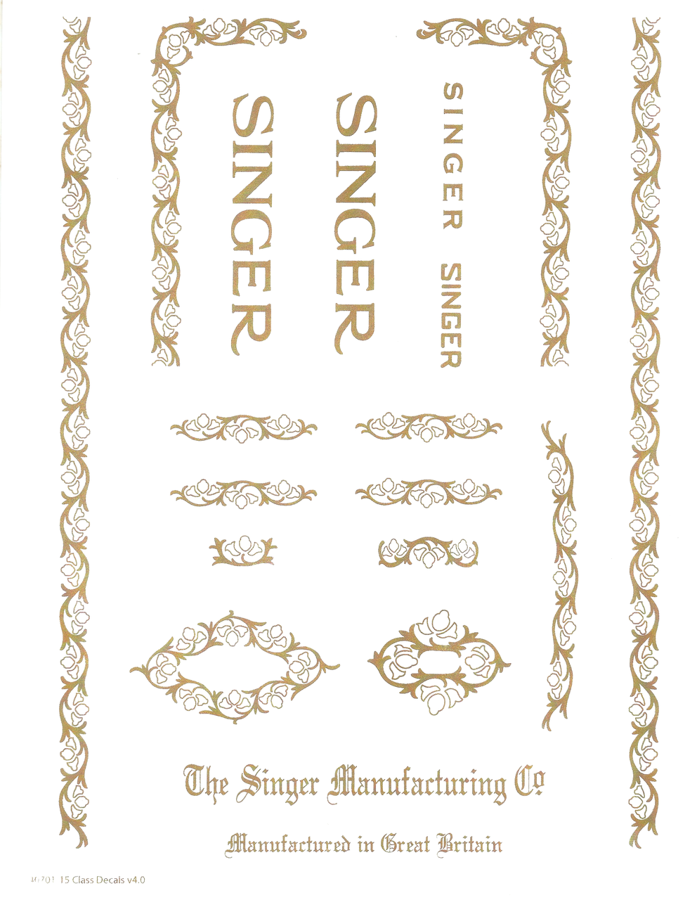 Singer 15 Class Sewing Machine Restoration Decals - Keeler Sales