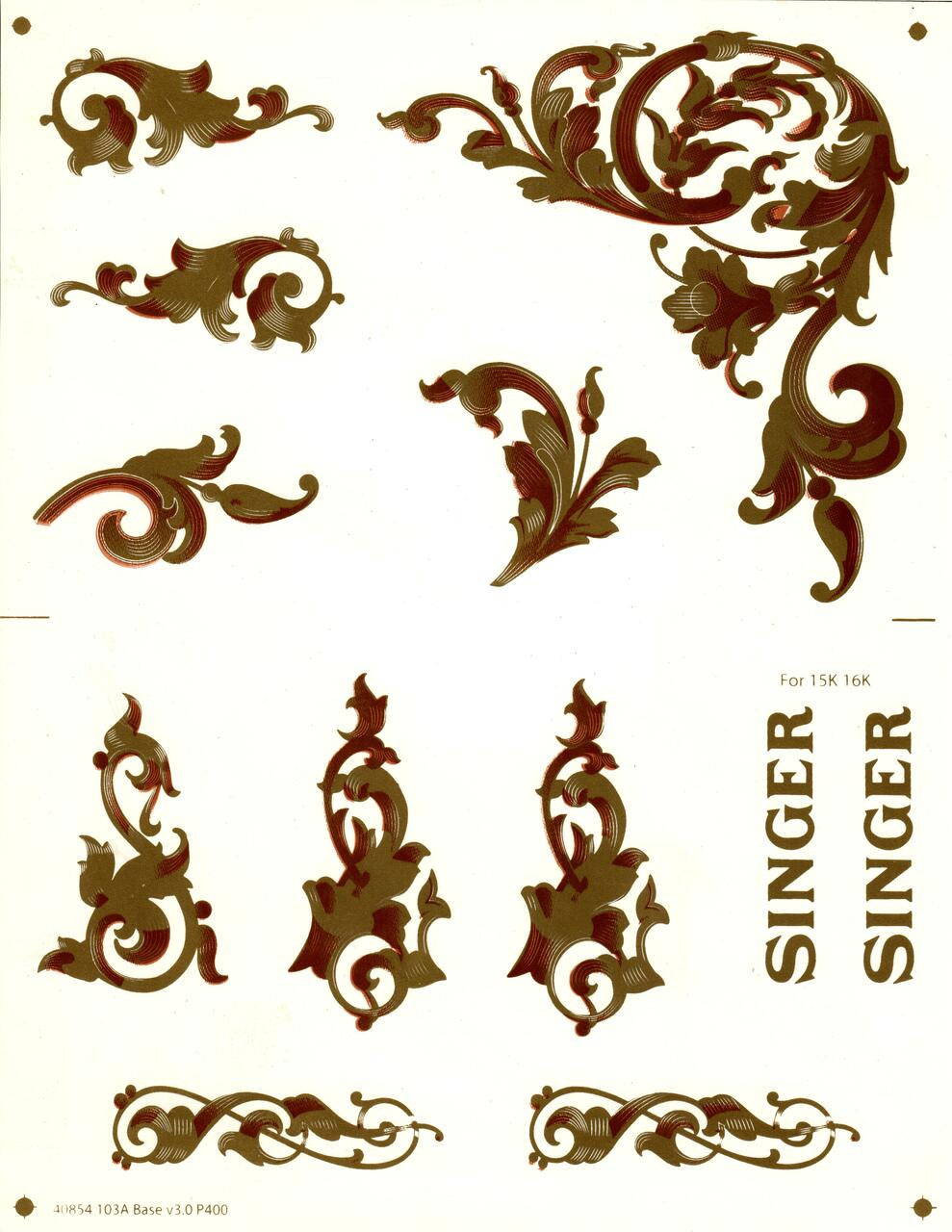 Singer 103 Acanthus Leaves Decals for Commercial Machines - Keeler Sales