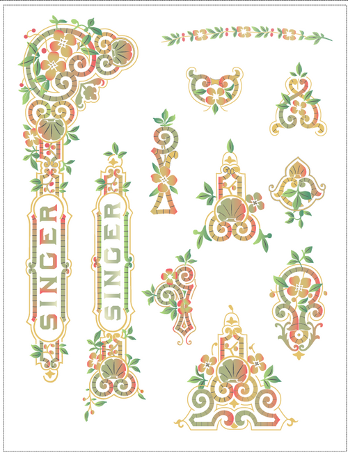 Singer 27 127 Decals for Restorations Tiffany Design Multi-Color ...