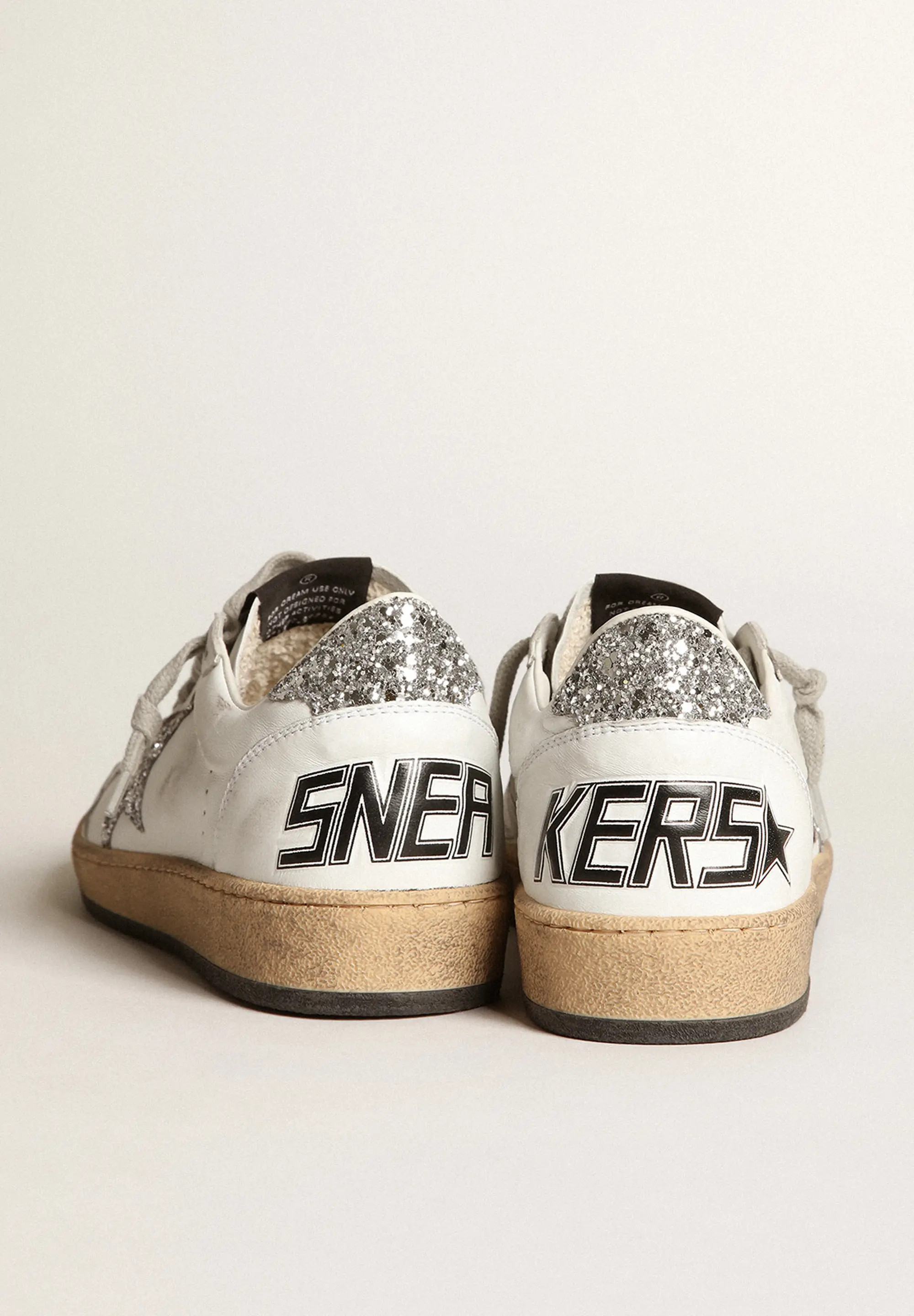 Ball Star sneakers in nappa leather with white star and glitter heel ...