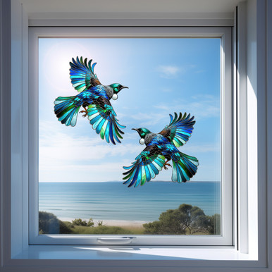 SPECIAL - Stained glass look TWIN Tui decal 30 X 30cm each - Lucy G Design