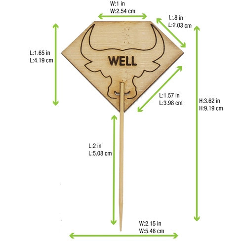 Diamond Shaped Steak Markers with Bull Head Well L:3.7in W:2.1in - 100 ...