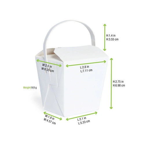 Mini White Take Out Box with Handle 8oz L:2.6in W:2.8in H:2.8in - 50 ...