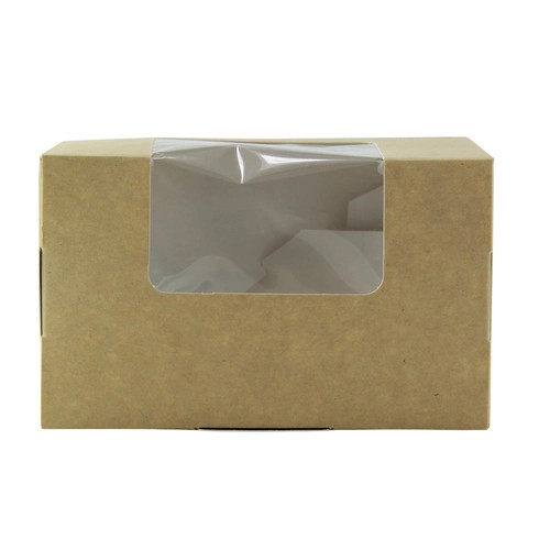 Brown compostable wrap box with PLA window 20oz L:4.9in W:3in H:2.8in ...