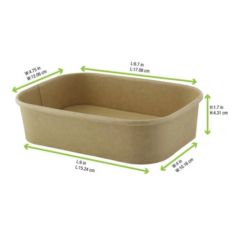 Rectangular Kraft Meal Box with lamination 16oz L:6.8in W:4.8in H:1.6in ...