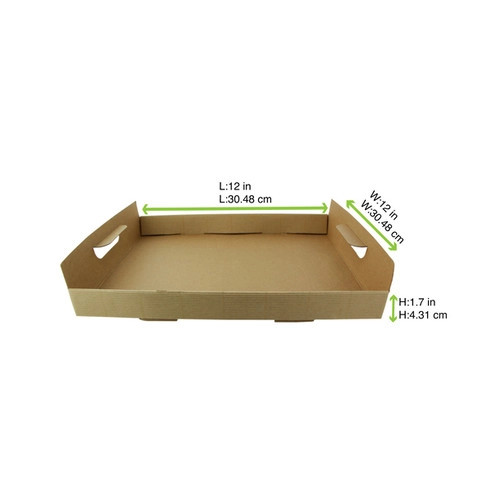 Kraft Paper Tray with Handles L:12in W:12in H:1.7in - 50 pcs - BioandChic