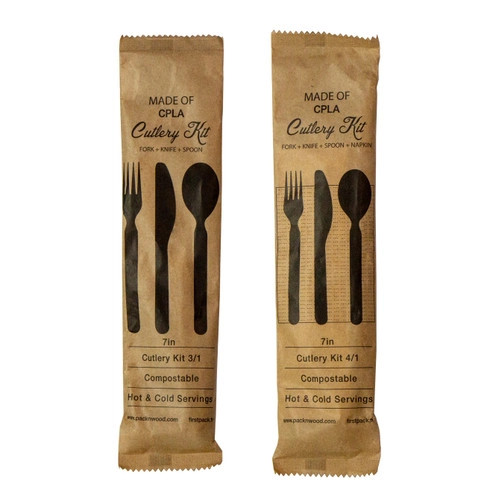 Compostable Bamboo Fiber 4/1 Cutlery Kit With Kraft Bag (Knife, Fork ...
