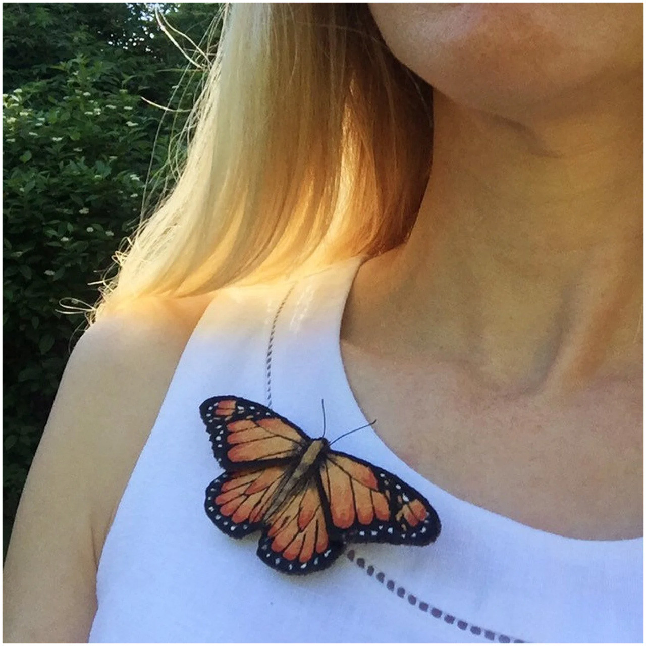Monarch butterfly fabric brooch