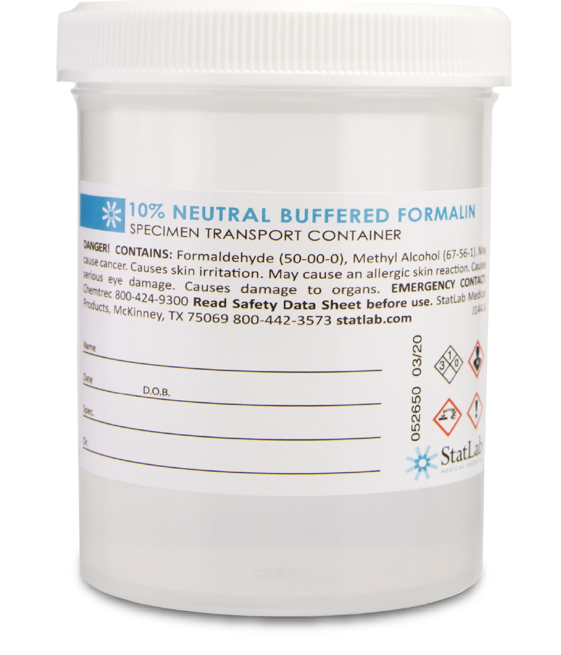Formalin Prefill Jars, Large - StatLab