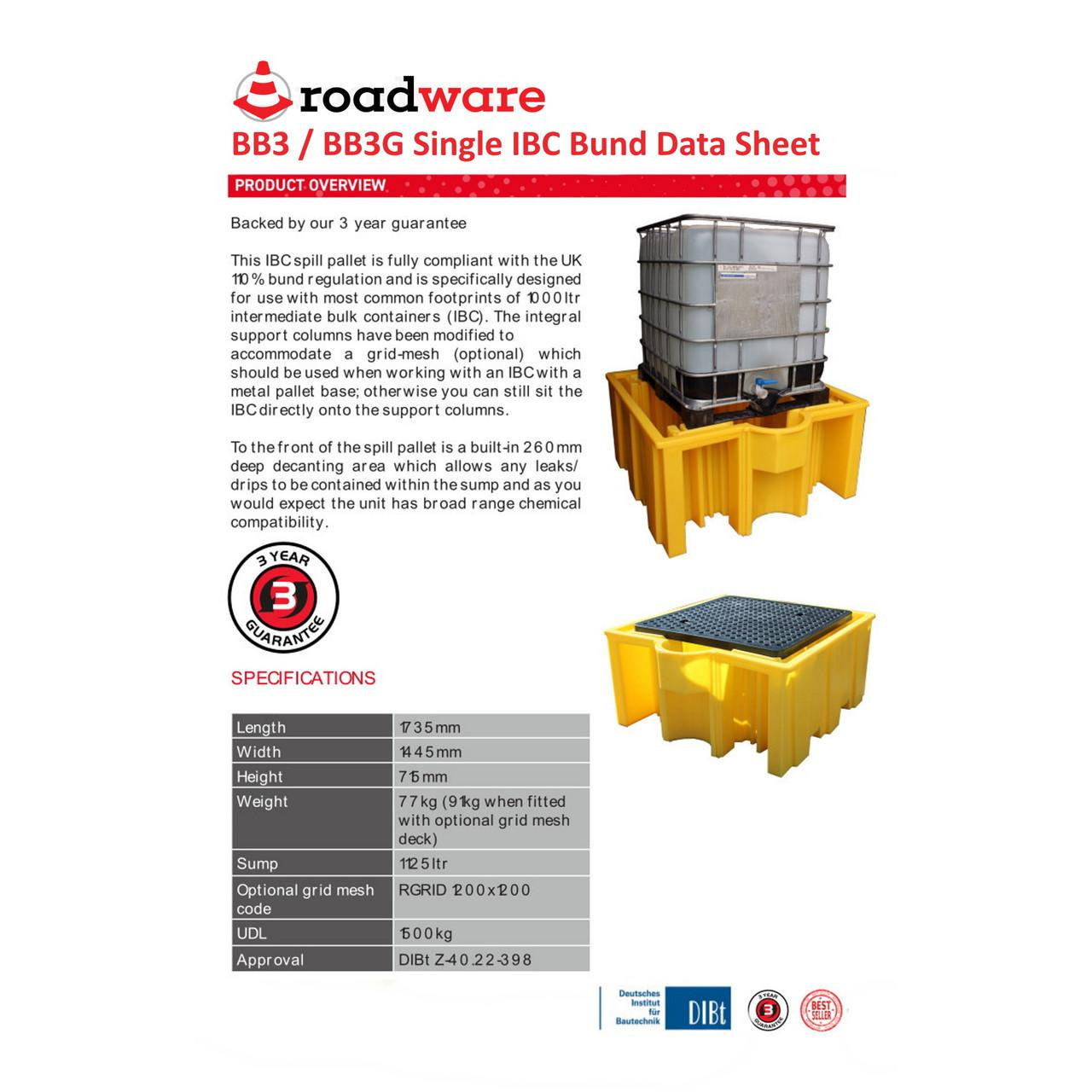 BB3 IBC Spill Pallet Bund With Front Decanting | Roadware